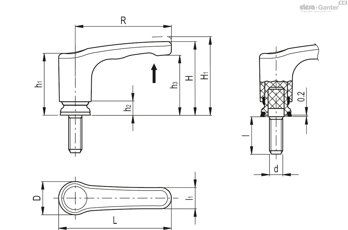 MRY-SST-p-HVD Watertight adjustable handles Threaded stud